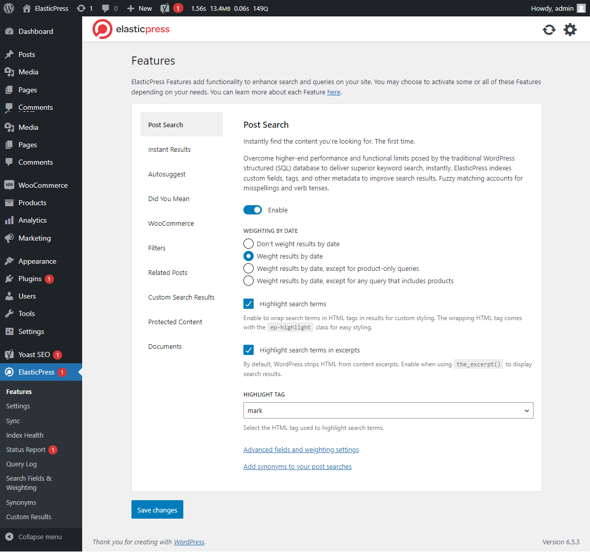 Configuring ElasticPress via the Plugin Dashboard – ElasticPress.io